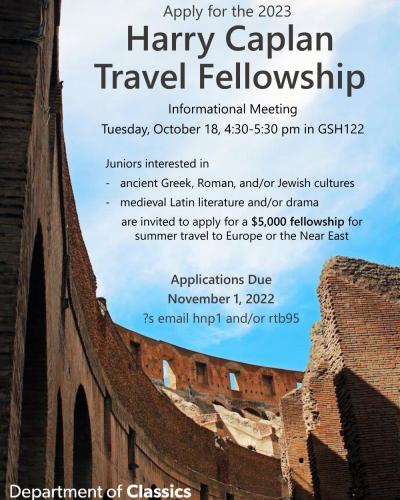 Apply for the 2023 Harry Caplan travel fellowship | Department of Classics